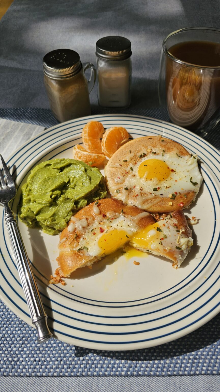 Cheesy Eggy Bagels with Avocado Mash - Kosher Everyday