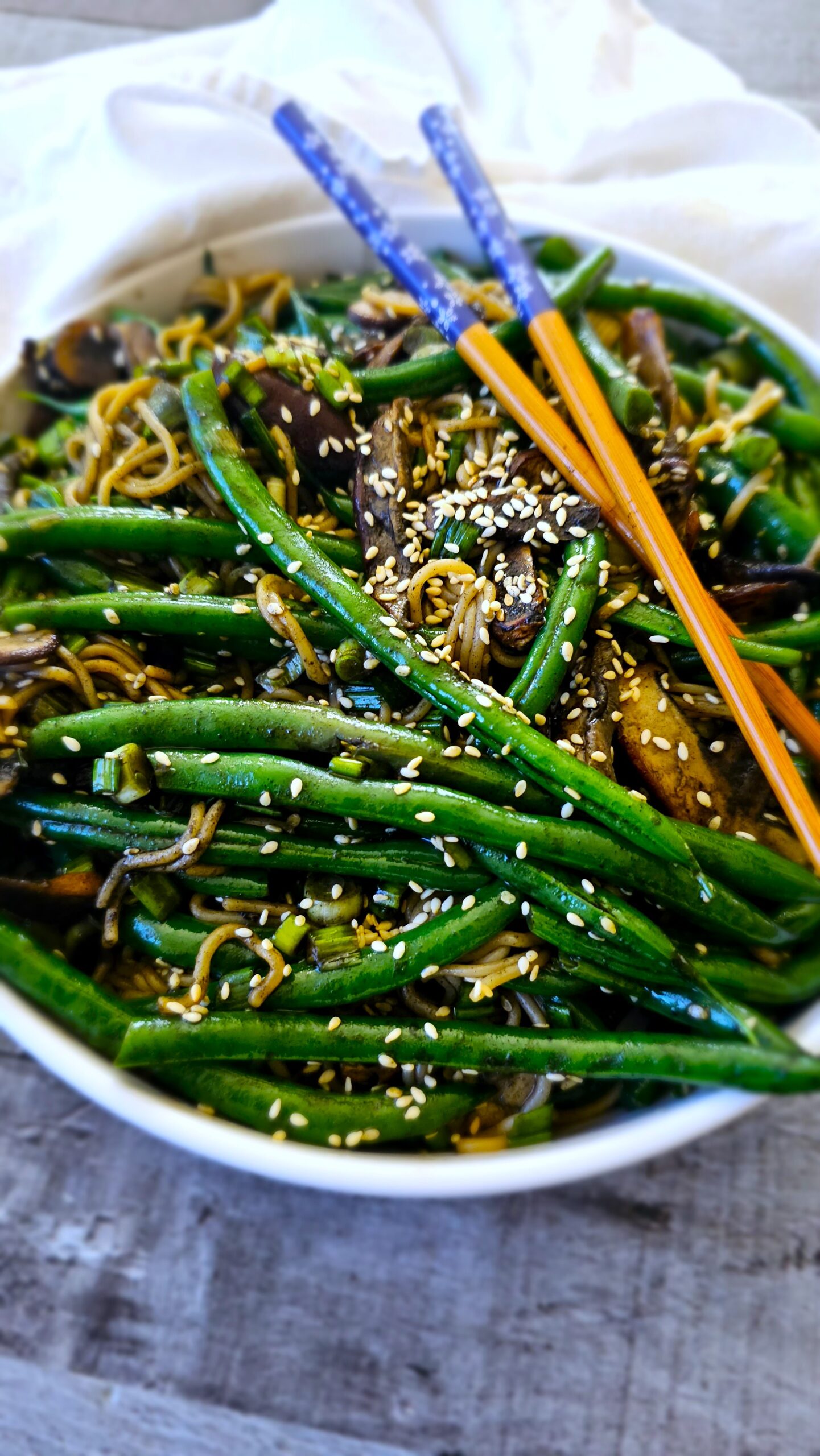 Sesame Green Beans with Ramen Noodles - Kosher Everyday